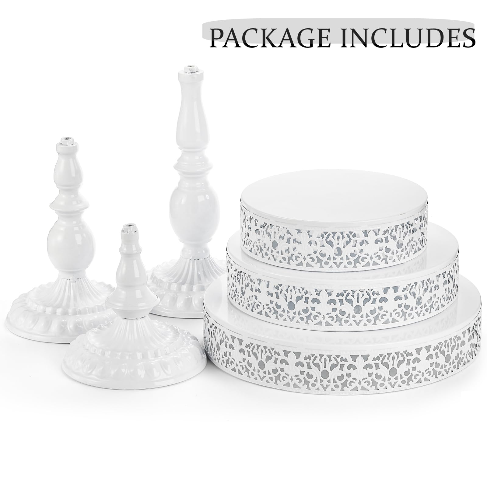 Lyellfe Set of 3 White Cake Stand, Metal Dessert Display Set, Decorative Cupcake Stand for Baby Shower, Birthday Party, Wedding, Afternoon Tea, Festival
