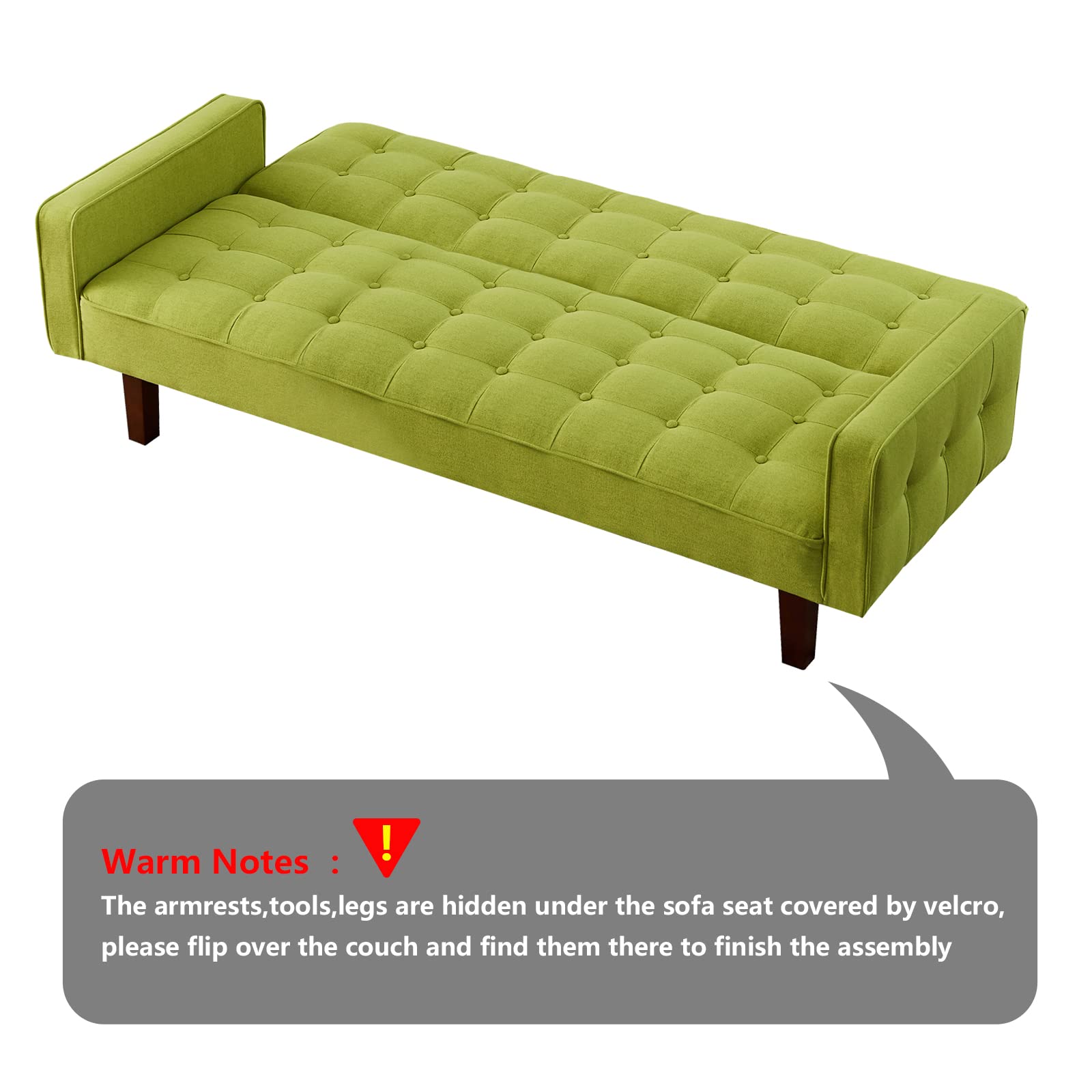 Setawix Linen Futon Sofa Couch Bed Button Tufted Convertible Sleeper Sofa Beds Reclining Armed 3 Seater Sofas Couches for Living Room Bedroom Apartment Small Spaces (Green)