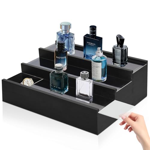 Wood Cologne Organizer for Men - 3 Tier Cologne Stand Perfume Organizer with 3 Hidden Compartments,Perfume Display Holder for Cologne,Mens Organizer Station for Dresser,Beside,Night Stand-Men’s Gift