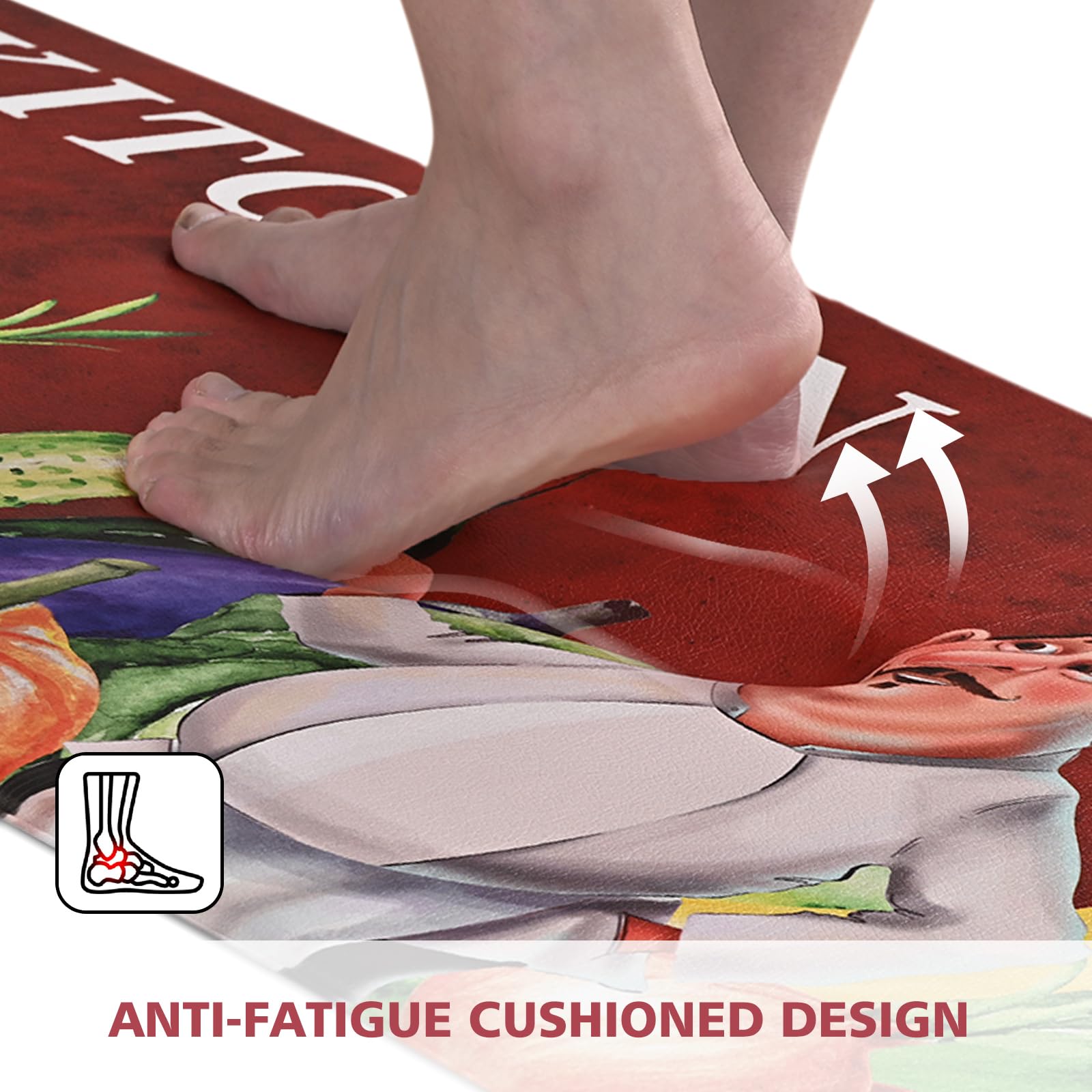 FRAMICS Chef Kitchen Rugs Sets of 2, Non Slip Cushioned Kitchen Mats for Floor Comfort PVC Mat, Waterproof Kitchen Mats and Rugs, Memory Foam Kitchen Floor Mat for Kitchen, 17 x 47 + 17 x 30 Inch