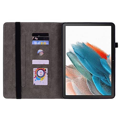 Ammeer Case for Samsung Galaxy Tab A8 10.5", Retro Rose Flower Pattern Flip Smart Cover Wallet PU Leather Bag Stand Card Slots Holder Elastic Band - Pink