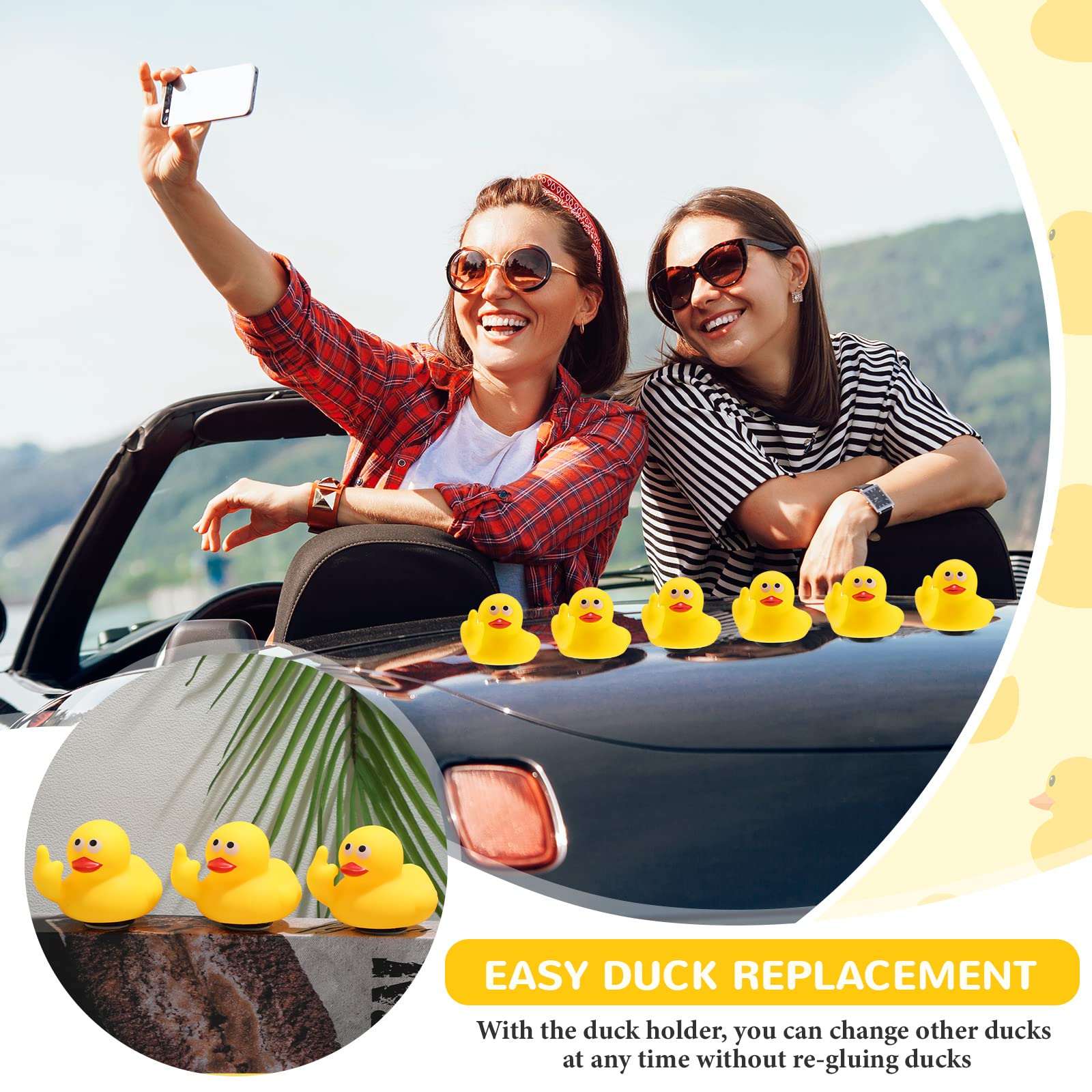 Lenwen 12 Set Middle Finger Rubber Ducks with Mount Yellow Funny Mini Rubber Duck for Car with Black Plastic Plug for Car Dashboard Decorations Accessories