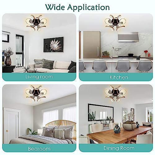 Tivleed Modern Ceiling Fan with Lights - 20.8 Inch Small Low Profile LED Fans Light Dimmable with Remote & APP Control - Gold Quiet Flush Mount Fan Lighting Indoor Reversible for Bedroom Kitchen