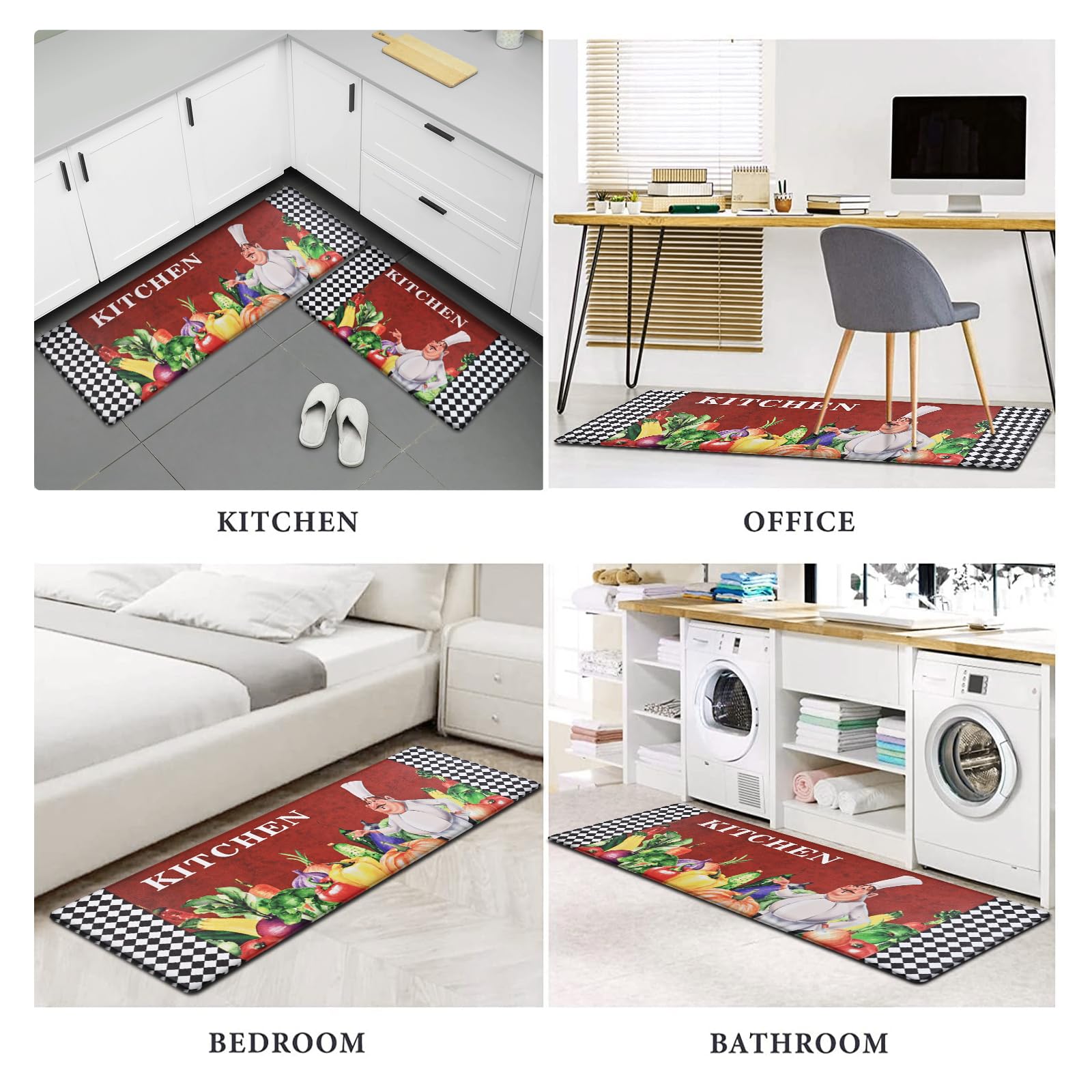 FRAMICS Chef Kitchen Rugs Sets of 2, Non Slip Cushioned Kitchen Mats for Floor Comfort PVC Mat, Waterproof Kitchen Mats and Rugs, Memory Foam Kitchen Floor Mat for Kitchen, 17 x 47 + 17 x 30 Inch
