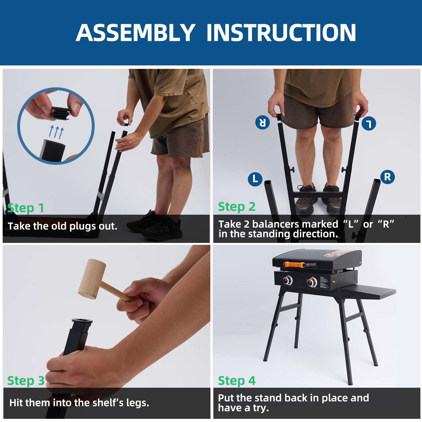GRILLHOME Inserted Balancers for Blackstone Griddle Stand Which Fit for 22'' or 17'' Table Top Grill, Set of 4, Griddle Accessories to Make The Legs Fully Touch The Ground