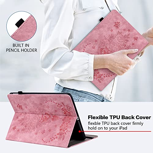 Ammeer Case for Samsung Galaxy Tab A8 10.5", Retro Rose Flower Pattern Flip Smart Cover Wallet PU Leather Bag Stand Card Slots Holder Elastic Band - Pink