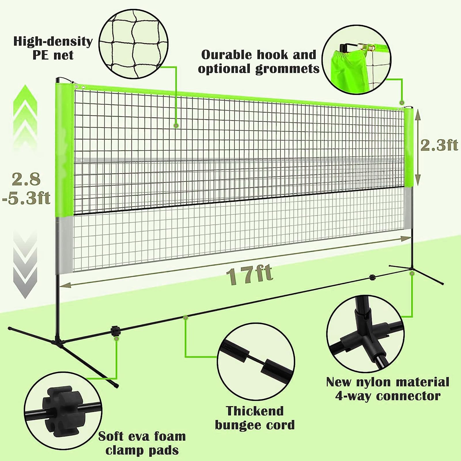 17ft Badminton Sets for Backyards, All-in-One Outdoor Volleyball and Badminton Combo Set - Includes Height Anti-Sag Net, Volleyball, Air Pump, 2 Badminton Rackets, 3 Birdies, Scoreboard and More