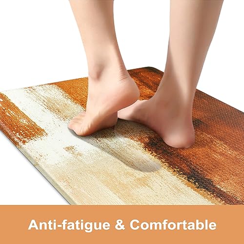KIMDOE Boho Kitchen Rugs and Mats 2PCS Cushioned Anti Fatigue Kitchen Mat Non-Skid Waterproof Kitchen Runner Rug Ergonomic Comfort Standing Mat for Home Decor,Floors,Office,Laundry,Abstract Orange
