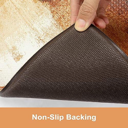 KIMDOE Boho Kitchen Rugs and Mats 2PCS Cushioned Anti Fatigue Kitchen Mat Non-Skid Waterproof Kitchen Runner Rug Ergonomic Comfort Standing Mat for Home Decor,Floors,Office,Laundry,Abstract Orange