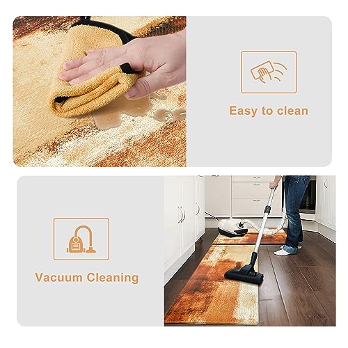 KIMDOE Boho Kitchen Rugs and Mats 2PCS Cushioned Anti Fatigue Kitchen Mat Non-Skid Waterproof Kitchen Runner Rug Ergonomic Comfort Standing Mat for Home Decor,Floors,Office,Laundry,Abstract Orange