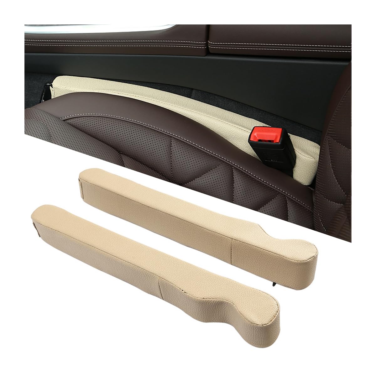 LKAHG 2Pcs Car Seat Gap Filler, PU Leather Auto Crevice Catcher Drop Blocker to Fill The Seat and Console Gap, Universal Vehicle Interior Accessories for Car, SUV, Truck (Beige)