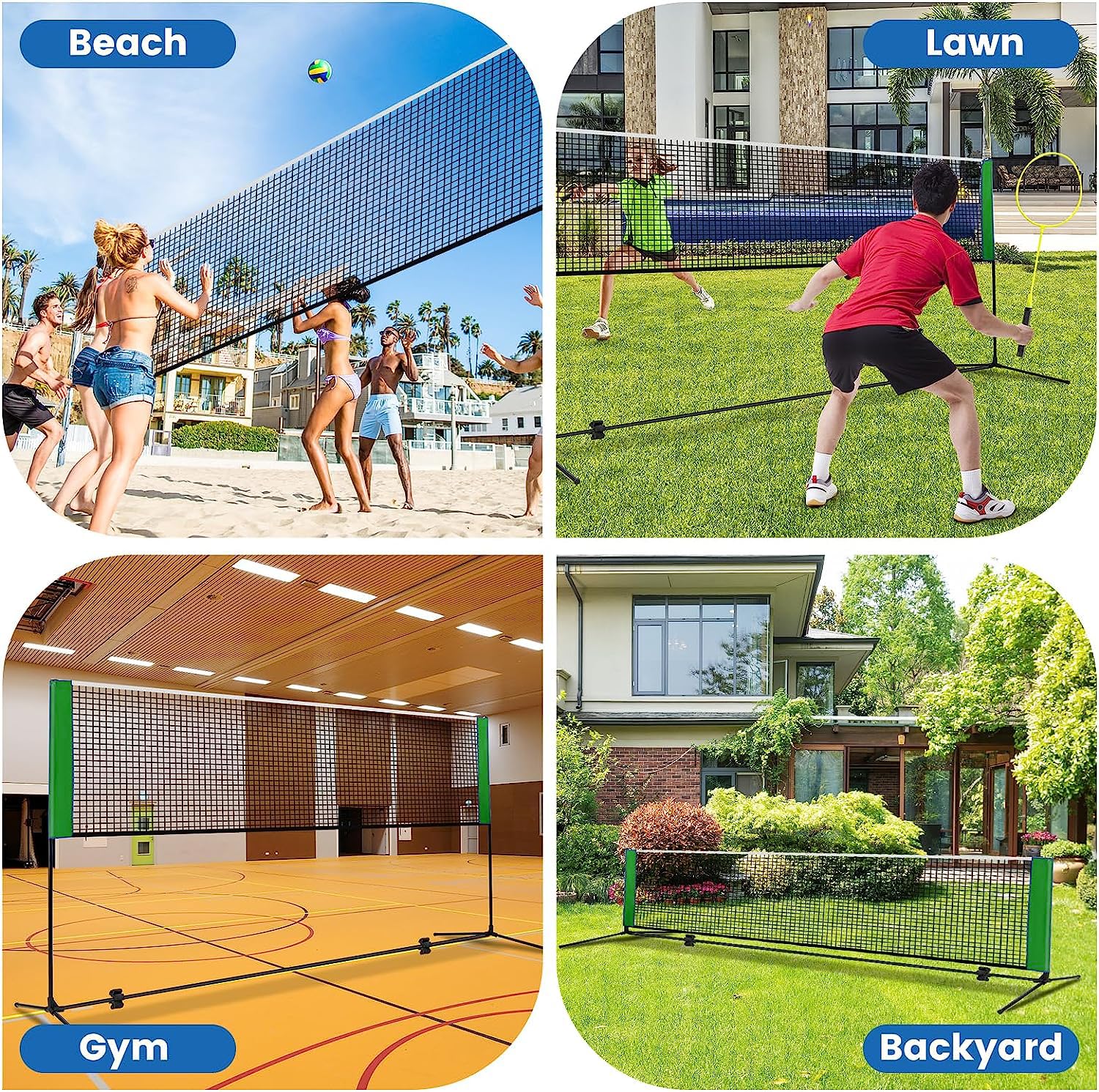 17ft Badminton Sets for Backyards, All-in-One Outdoor Volleyball and Badminton Combo Set - Includes Height Anti-Sag Net, Volleyball, Air Pump, 2 Badminton Rackets, 3 Birdies, Scoreboard and More