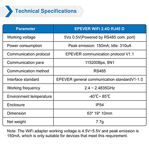 EPEVER WiFi Adapter Accessorry for MPPT Solar Charge Controller APP Remote Monitor (EPEVER-WiFi-2.4G-RJ45-D)