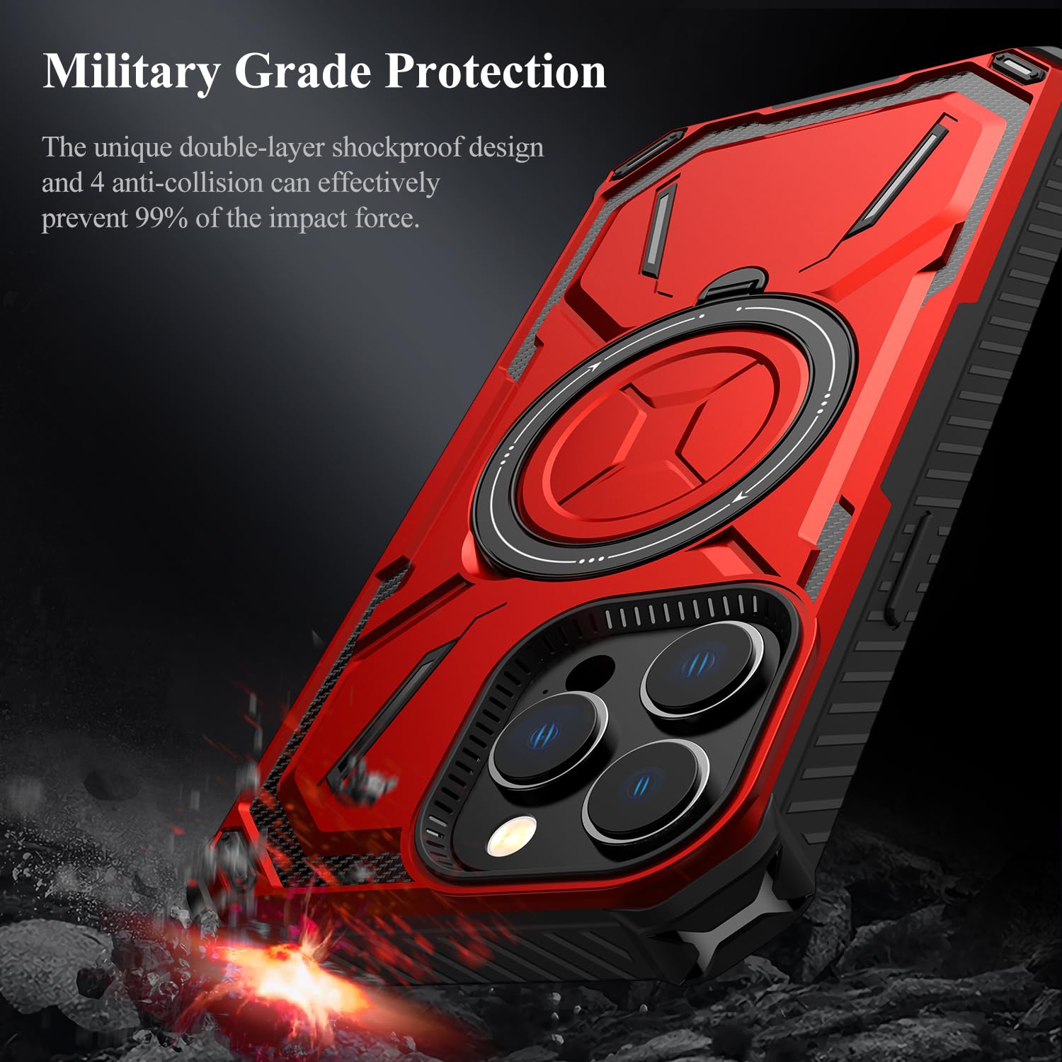 MMHUO 360°Rotatable Magnetic Ring for iPhone 14 Pro Max Case with Invisible Stand,[Compatible with MagSafe] Military Grade Drop Tested Heavy Duty Protective Case for iPhone 14 Pro Max,Red
