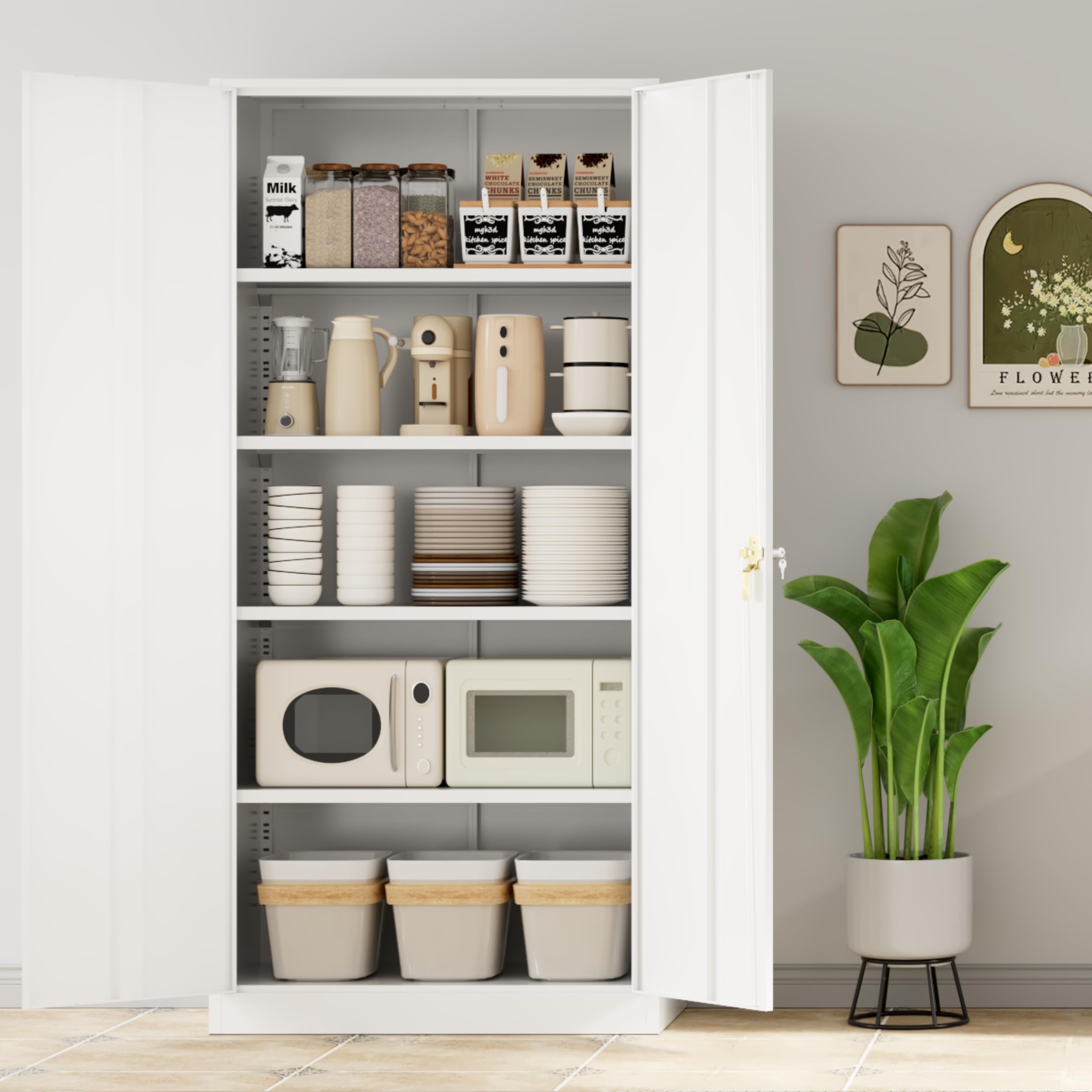 INTERGREAT Metal Storage Cabinet,72" Steel Lockable File Cabinet with Locking Doors and Adjustable Shelves,Locking Tool Cabinets for Office,Home,Garage,Gym,School (White)