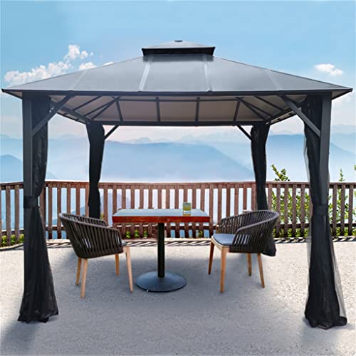 Walnut 10 Ft. X 10 Ft. Metal Outdoor Patio Gazebo with Insulated Double-Roof Hardtop and Netting