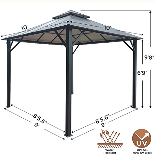 Walnut 10 Ft. X 10 Ft. Metal Outdoor Patio Gazebo with Insulated Double-Roof Hardtop and Netting
