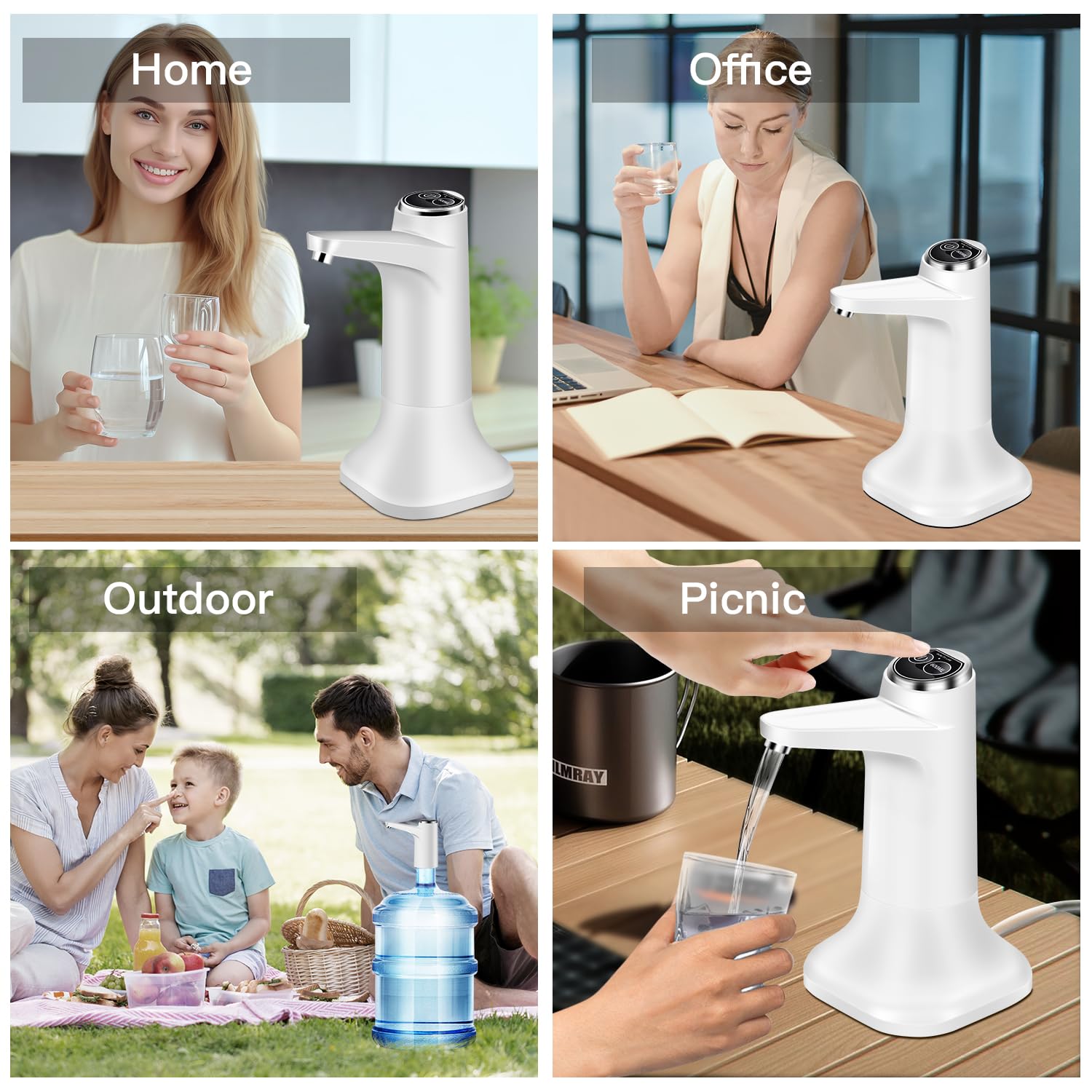 YALAMI Silver with White Accents Modern 600 milliliters Countertop Corded Electric Water Dispenser