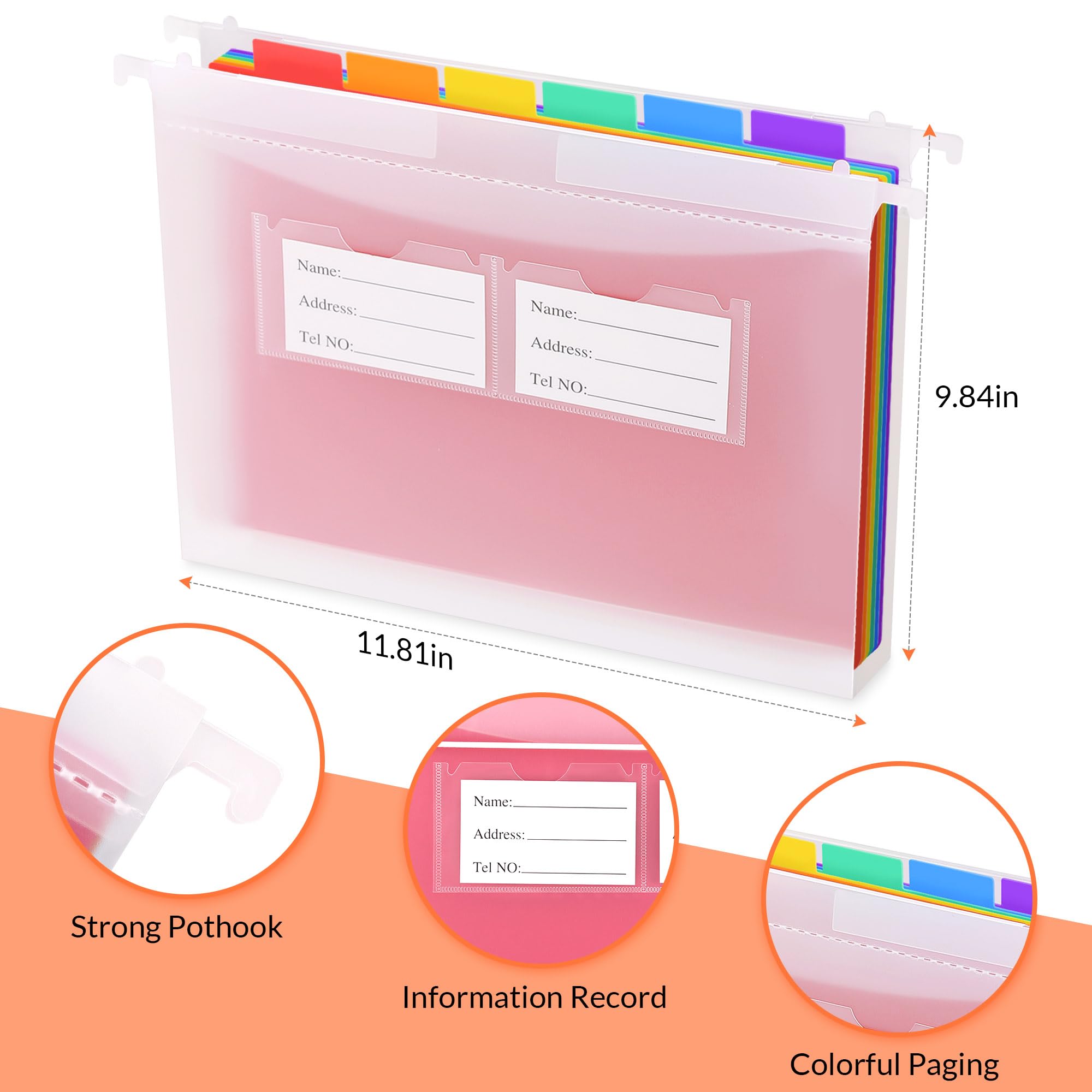 Zuozee Hanging File Folder for Letter Size, Desktop File Holder with 7 Pockets Accordion Dividers Folder, Filing Cabinet Organizer for Office, Home and Classroom, Clear