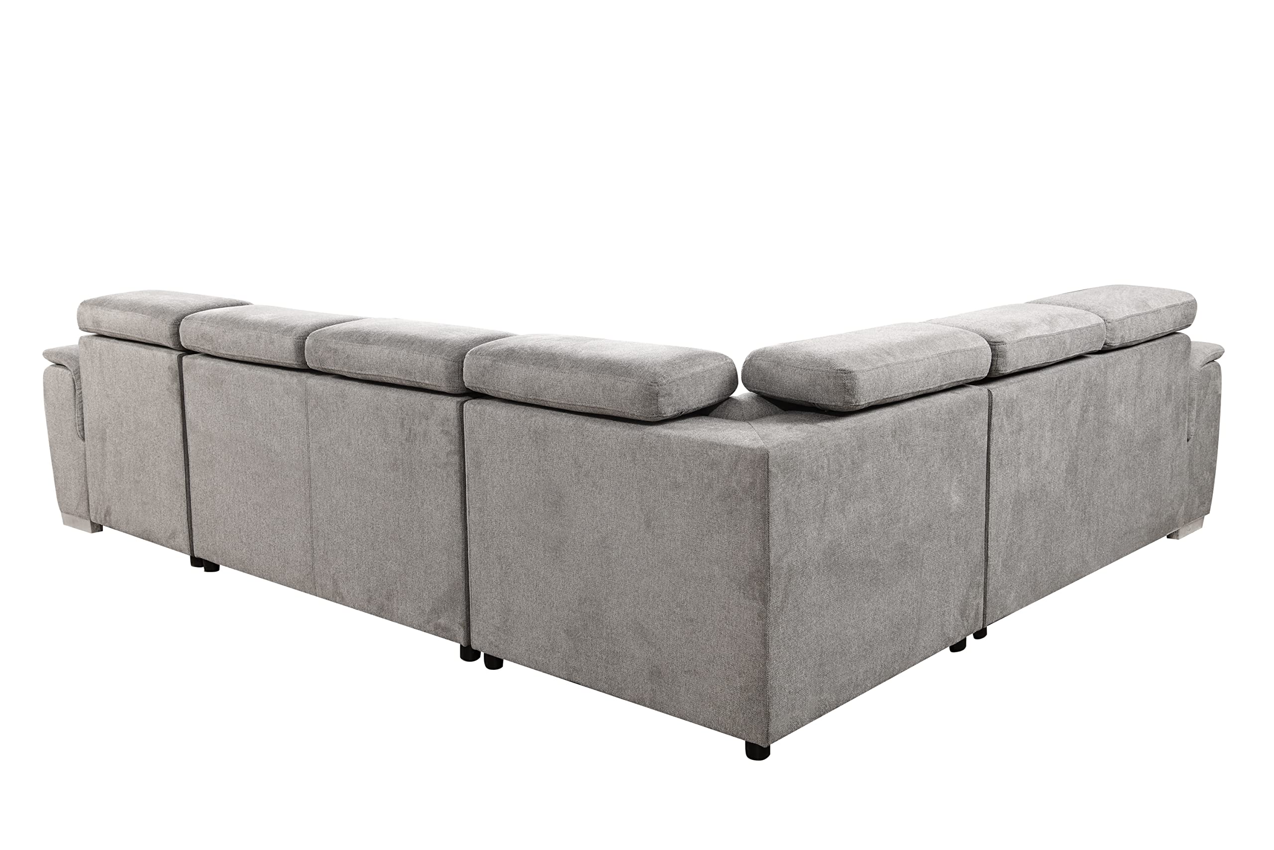 Eafurn 125'' U-Shaped Sectional Sleeper Right Storage Chaise Lounge and Pull Out Bed, 7-Seater Tufted Seat Oversized Sofa & Couches with Adjustable Headrest for Living Room, Light Gray