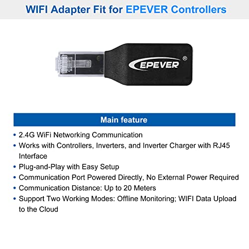EPEVER WiFi Adapter Accessorry for MPPT Solar Charge Controller APP Remote Monitor (EPEVER-WiFi-2.4G-RJ45-D)