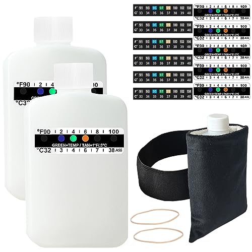 Urine Test Complete Kit Hi-Stretch Hidden Leg Strap and Warm Double Layer Velvet Pouch,11 Adhesive Temperature Test Strips,2 Elastic Rubber Ropes,2 Screw Caps,2 Translucent Empty Bottles at Home