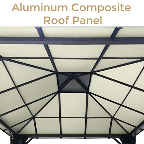Walnut 10 Ft. X 10 Ft. Metal Outdoor Patio Gazebo with Insulated Double-Roof Hardtop and Netting