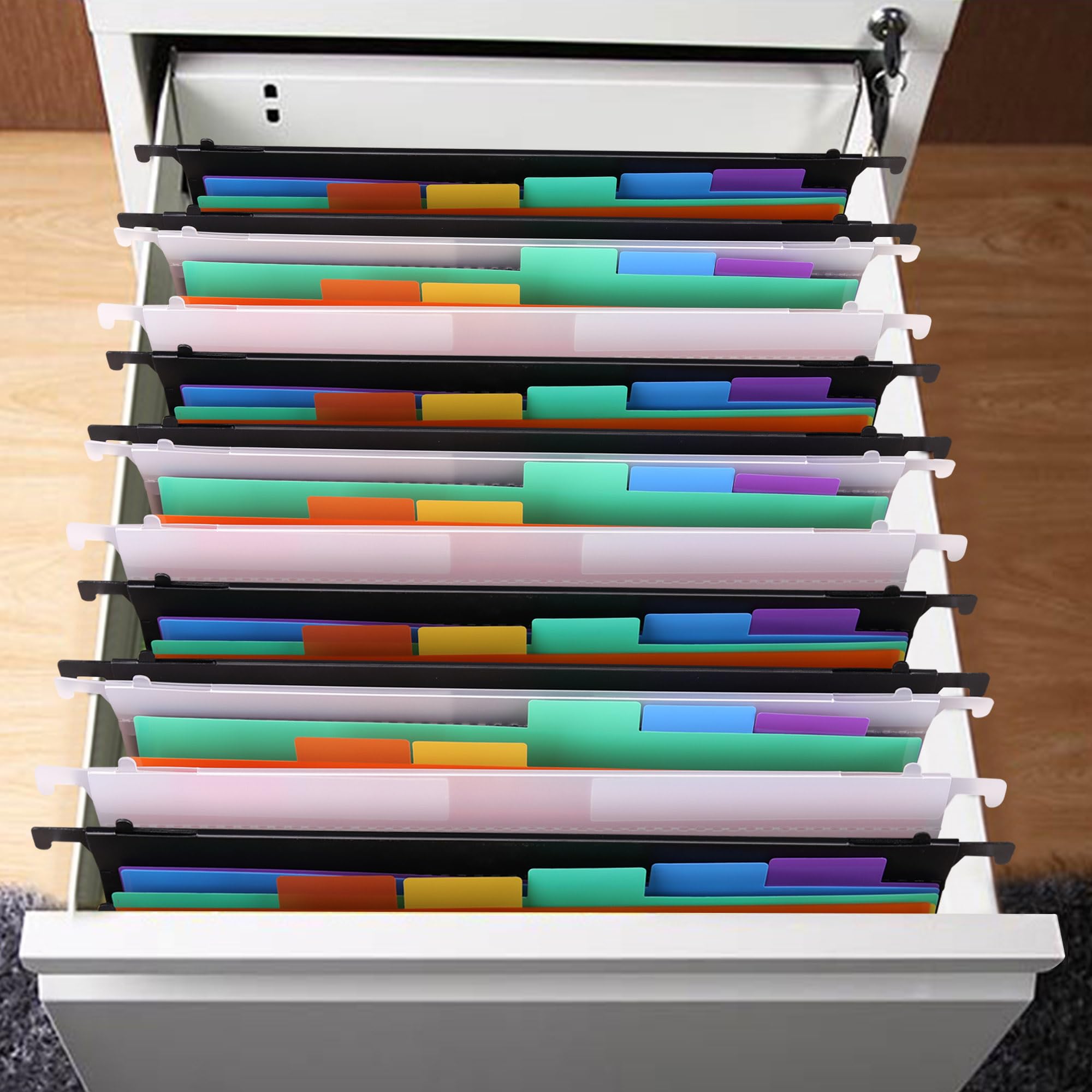 Zuozee Hanging File Folder for Letter Size, Desktop File Holder with 7 Pockets Accordion Dividers Folder, Filing Cabinet Organizer for Office, Home and Classroom, Clear