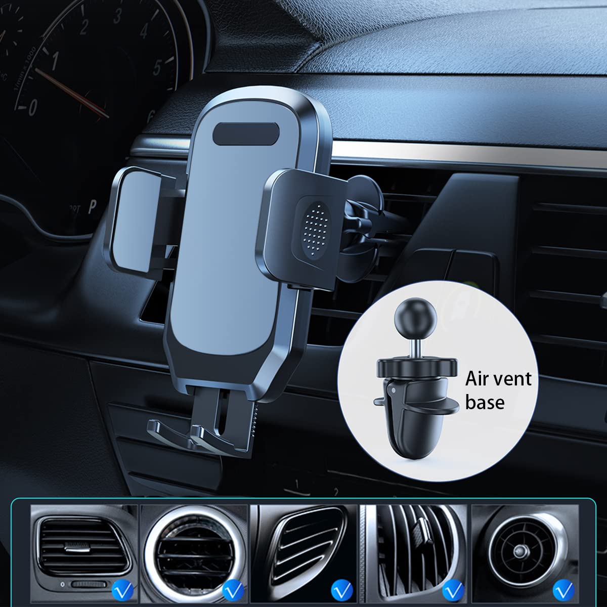 BESULEN Phone Mount for Car Vent, Universal Auto Phone Holder for Air Vent, Anti-Slip Easy Clamp Hands-Free Cradle, Vehicle Interior Accessories Compatible with Most Smartphone (Gray)