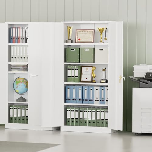 INTERGREAT Metal Storage Cabinet,72" Steel Lockable File Cabinet with Locking Doors and Adjustable Shelves,Locking Tool Cabinets for Office,Home,Garage,Gym,School (White)