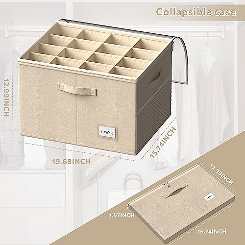 FHSQX Shoe Organizer for Closet,Fits 12 Pair,Shoe Storage Bins with Clear Cover & Adjustable Dividers for Shoes,Shoe Box Storage for Handbags,Blankets,Linen,Clothing (Beige, (19.7 * 15.7 * 12.9) x1)