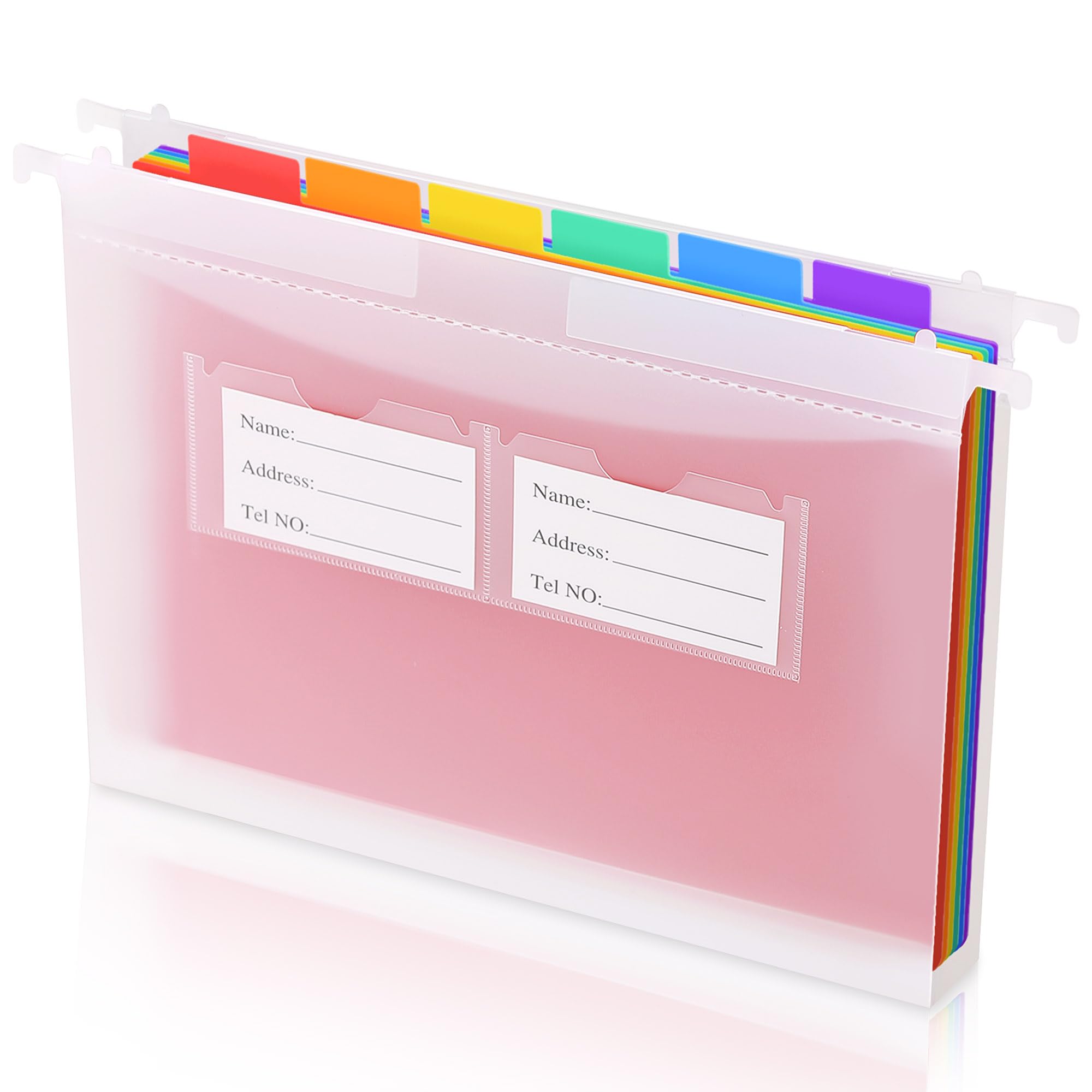 Zuozee Hanging File Folder for Letter Size, Desktop File Holder with 7 Pockets Accordion Dividers Folder, Filing Cabinet Organizer for Office, Home and Classroom, Clear