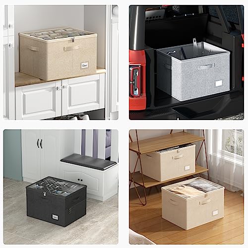 FHSQX Shoe Organizer for Closet,Fits 12 Pair,Shoe Storage Bins with Clear Cover & Adjustable Dividers for Shoes,Shoe Box Storage for Handbags,Blankets,Linen,Clothing (Beige, (19.7 * 15.7 * 12.9) x1)