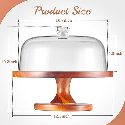 Wehome Cake Stand with Dome,Acacia Wood Cake Stand with Acrylic Lid,Footed Cake Stand Cake Pedestal Stand with Cover,Cake Plate Cake Holder Cake Displaying Stand(Large)