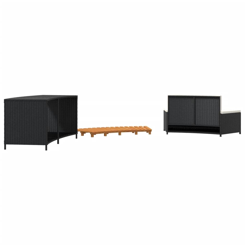 vidaXL Hot Tub Surround with Spa Bench, Storage Shelf, and Spa Step - Durable PE Rattan and Powder-Coated Steel Construction, Solid Acacia Wood Step, and Comfortable Cushions - Black