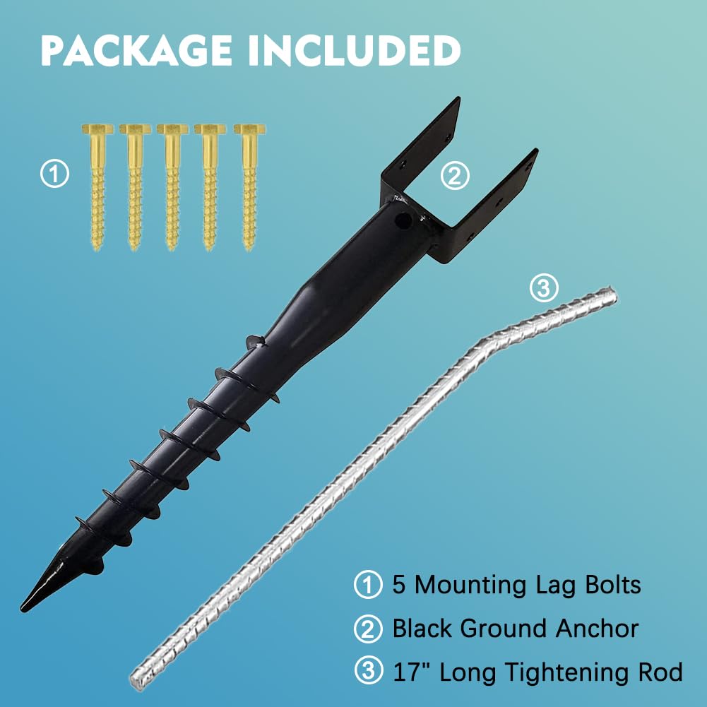 Furnishh No Dig Ground Anchor 4"x4" Post Holder U Model Screw in Post Stake for Mailbox Posts and Fence Posts, 27" Long Post Anchor Spike, Black