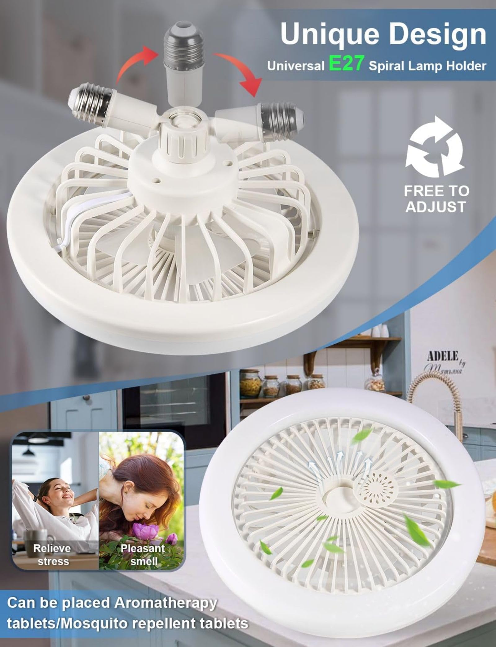 FRJINIE Enclosed Ceiling Fans with Lights and Remote, 10 Inch Mini Bladeless Ceiling Fan with Light, Family Summer Gift, for Kitchen/Bathroom/Garage/Pantry/Tool Room/Laundry Room (White)