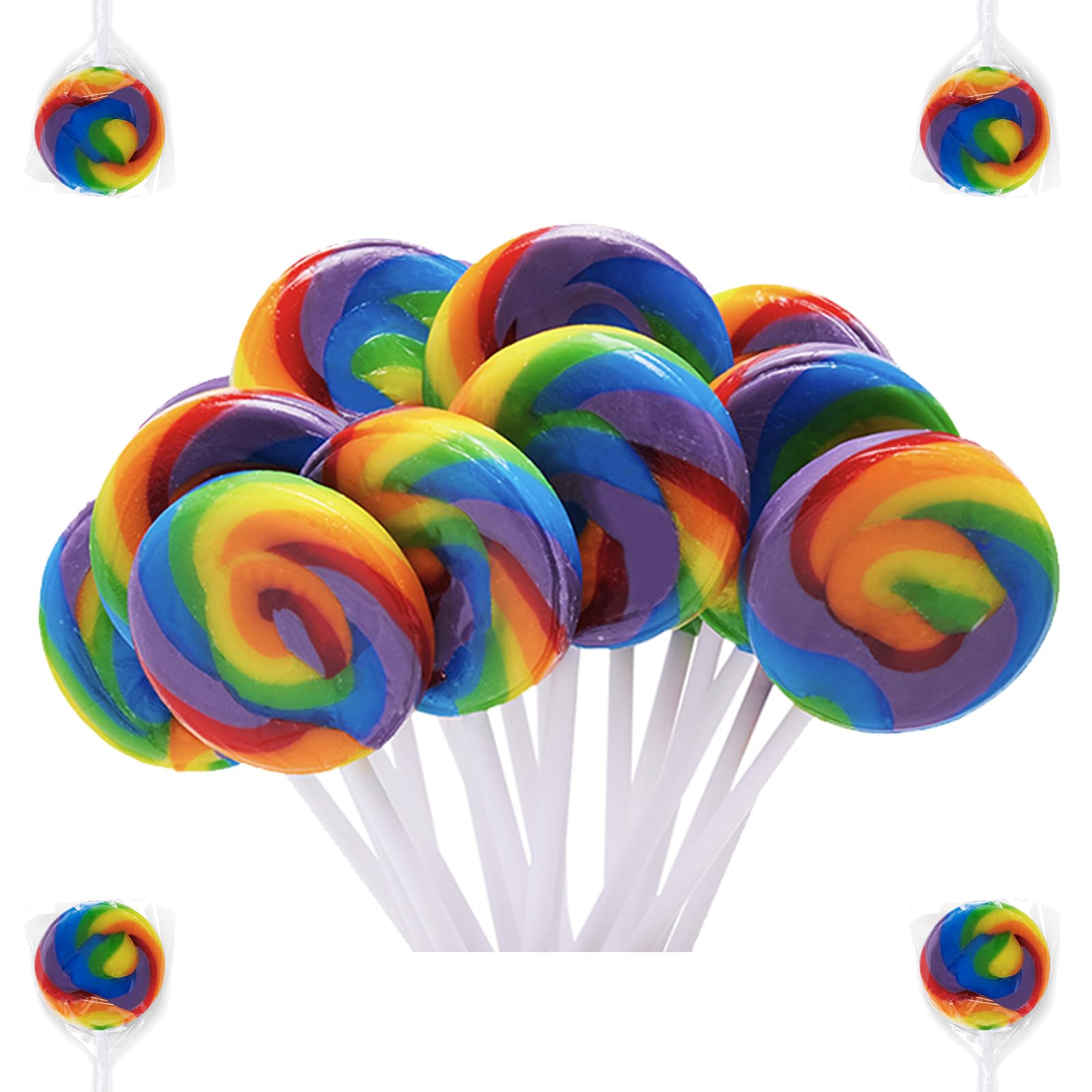 LIDATREE 1.5" Swirl Lollipop, Rainbow Lollipops Individually Wrapped Bulk, Kid's Lollipops Candy for Birthday, Mixed Fruit Flavor 12 Pack