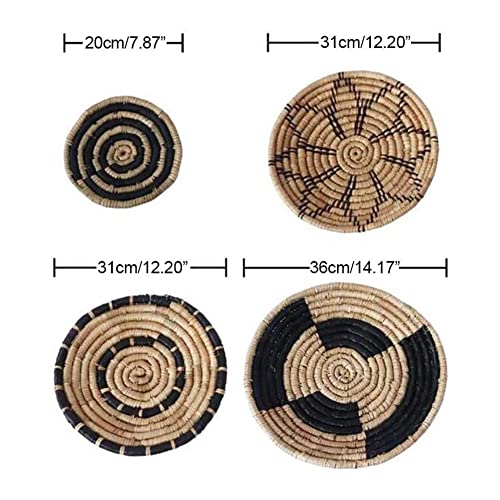 FORVE Hanging Woven Wall Basket Decor Set of 4, Handwoven Round Seagrass Baskets Wall Decor, Handmade Decorative Tray and Baskets with a Hook On The Back, Perfect for Living Room Unique Wall Art