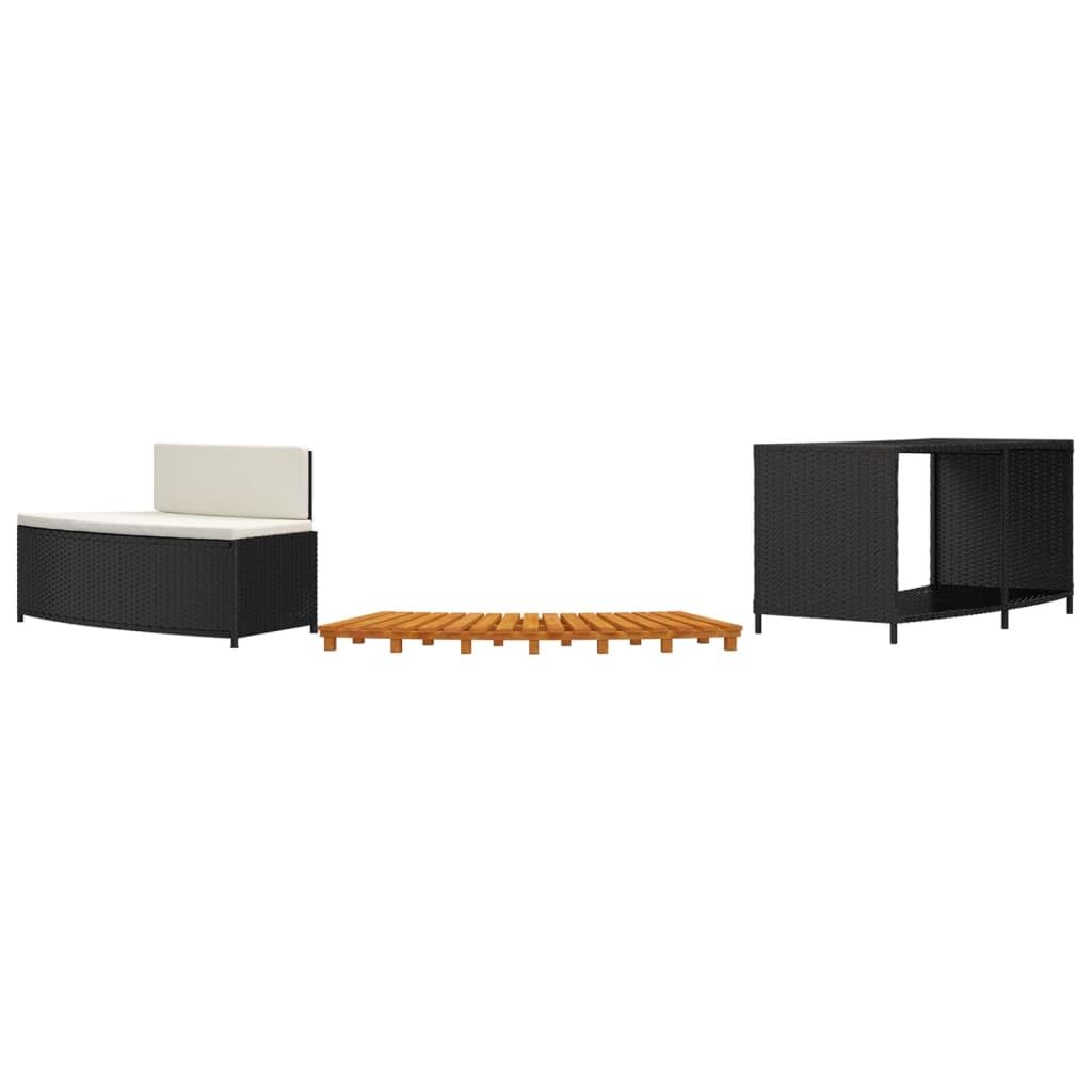 vidaXL Hot Tub Surround with Spa Bench, Storage Shelf, and Spa Step - Durable PE Rattan and Powder-Coated Steel Construction, Solid Acacia Wood Step, and Comfortable Cushions - Black