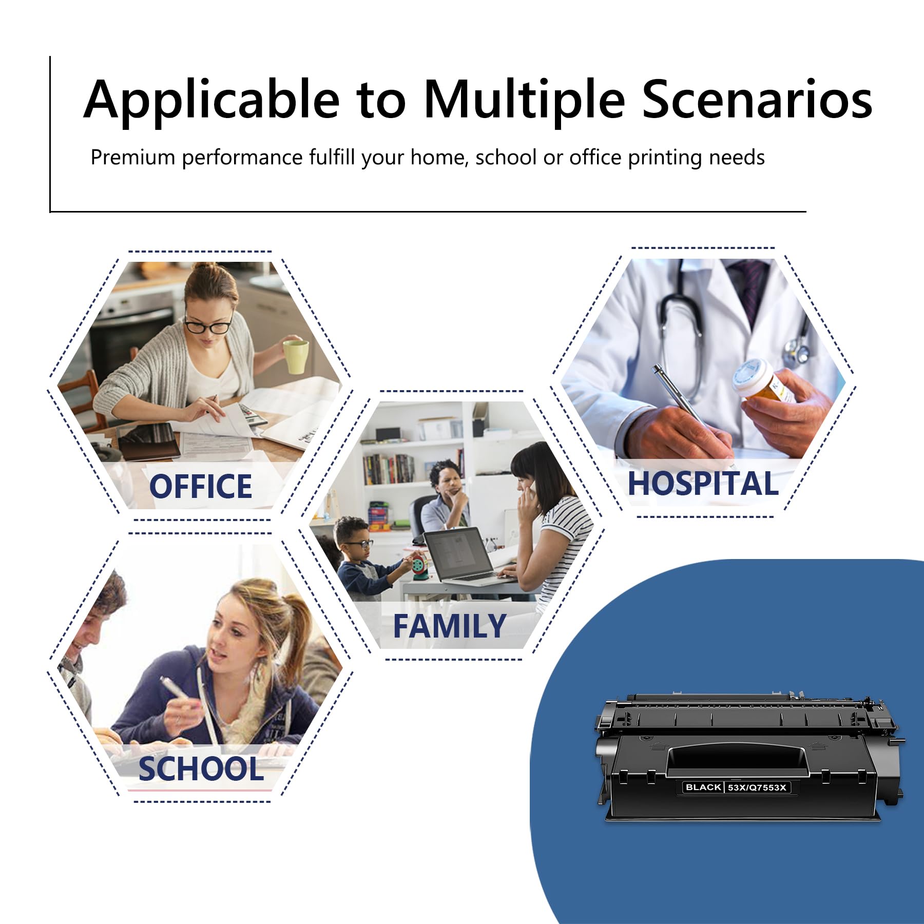 53X Toner Q7553X: 1 Pack Replacement for HP 53X Toner Cartridge P2014 P2014n P2015 P2015d P2015dn P2015x Printer, Black