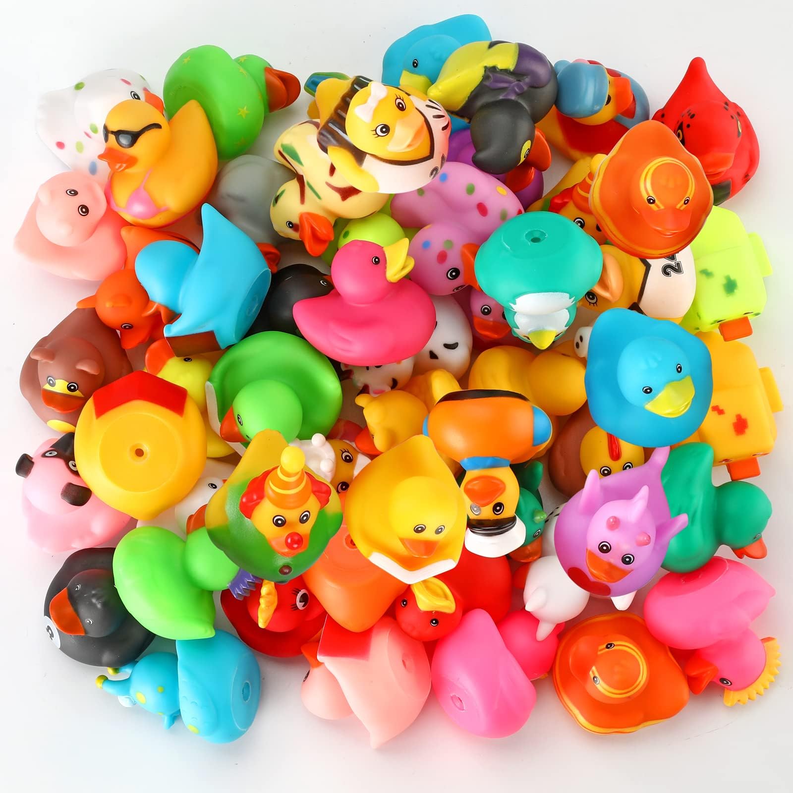 Assortment Rubber Ducks in Bulk, 50-Pack Assorted Mini Duckies Toy for Ducking Cruise Ships, 2'' Floater Duck for Kids Bath Toy, Gift for Birthday Thanksgiving Halloween Christmas Party Favors