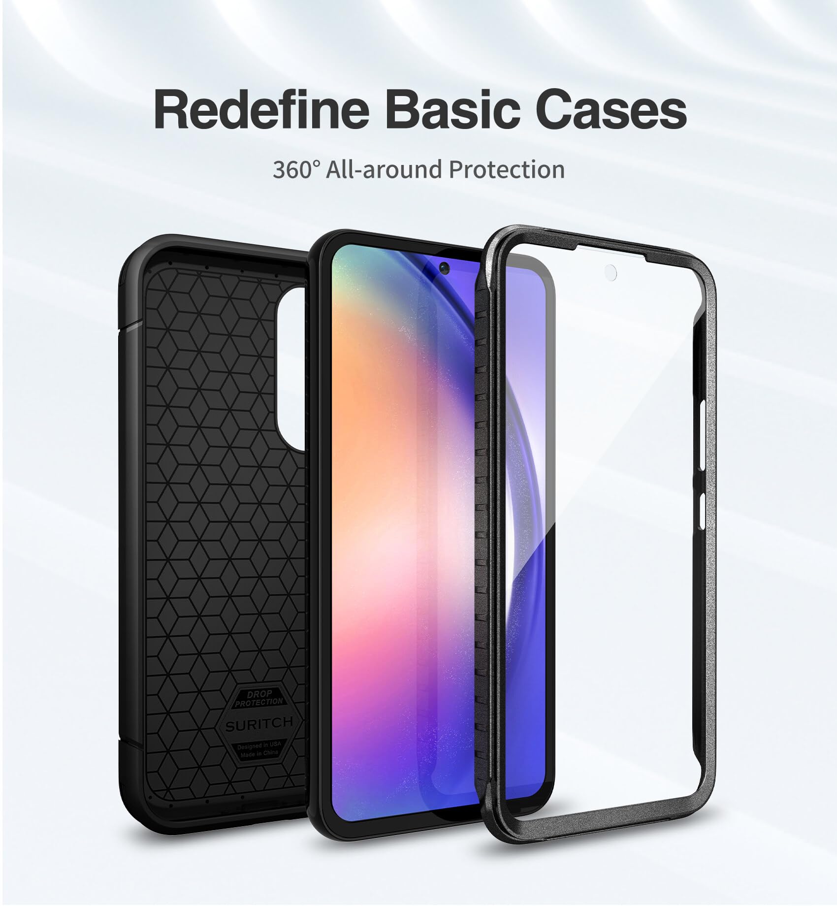 SURITCH for Samsung Galaxy A54 5G Phone Case, Full Body Shockproof Protective Military Grade Rugged Dual Layer Case with Built in Screen Protector -Black