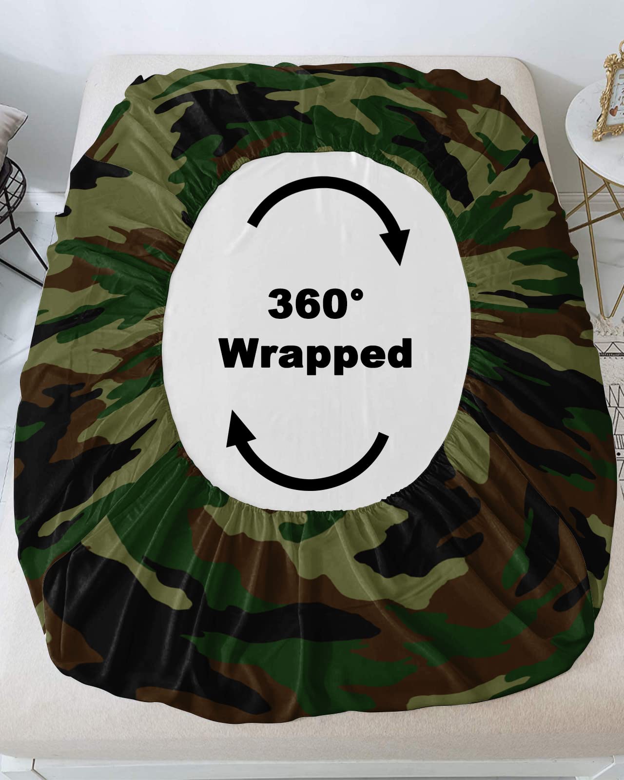 Military Camouflage Forest Camo Fitted Sheet Set for King Size Bed 3 Pieces Bedding Sheets-Deep Pocket Bedsheet Fits Mattress Upto 16",2 Pillow Cases Bedroom Decor American Army