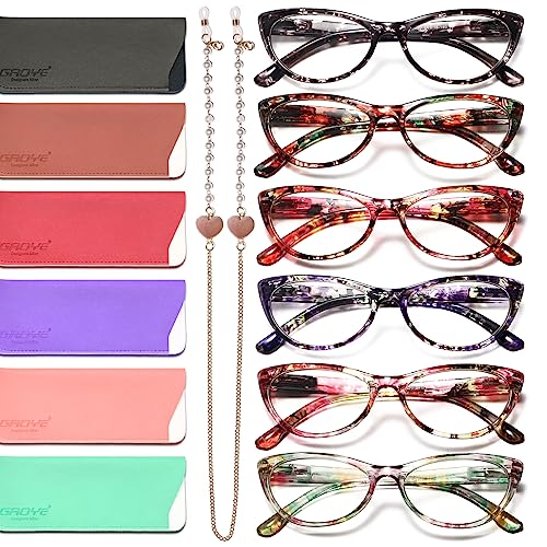 Gaoye 6 Pack Reading Glasses for Women Computer Blue Light Blocking Stylish Cat Eye Readers Anti Eye Strain with Spring Hinge (G1 6-pack mix, 3.00, multiplier_x)