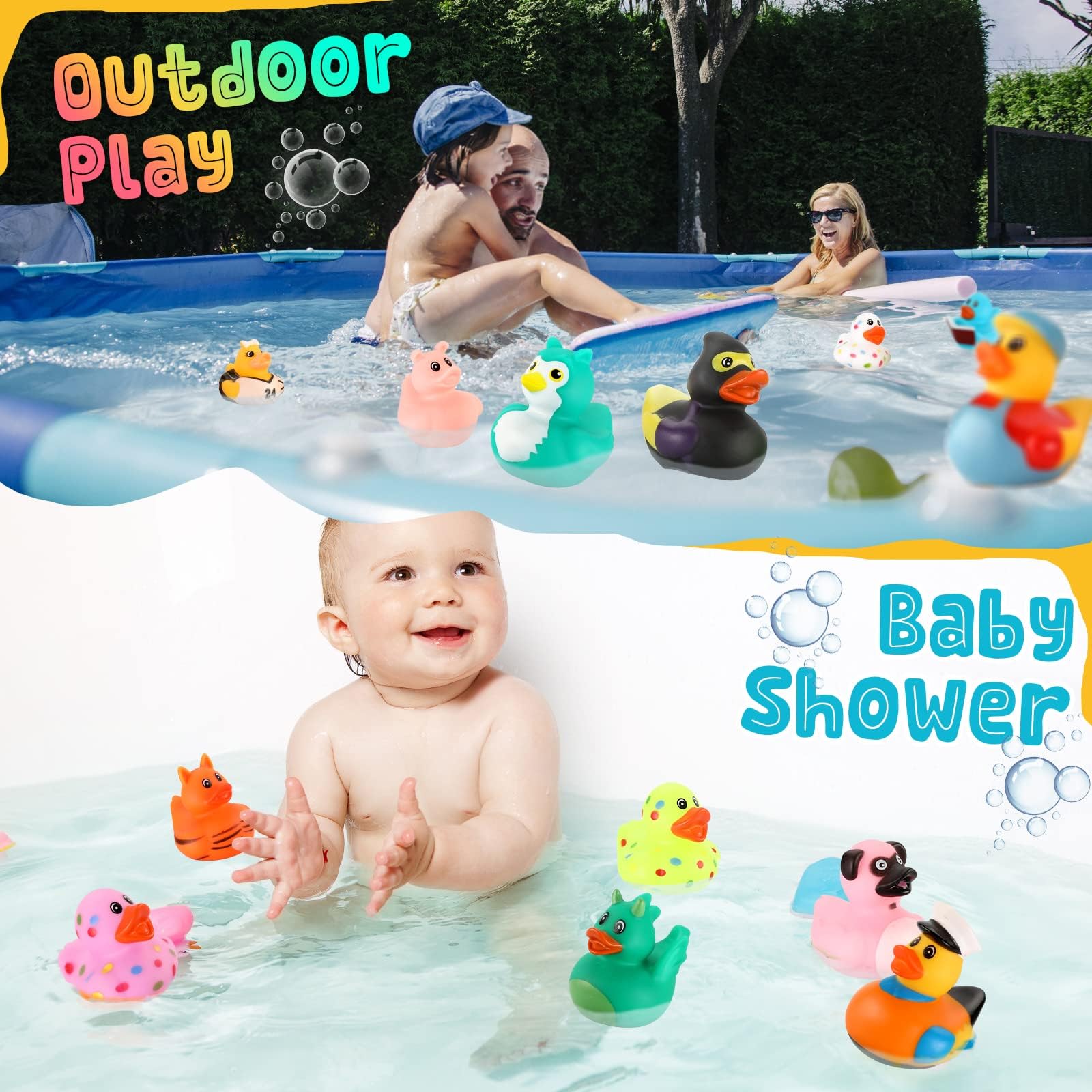 Assortment Rubber Ducks in Bulk, 50-Pack Assorted Mini Duckies Toy for Ducking Cruise Ships, 2'' Floater Duck for Kids Bath Toy, Gift for Birthday Thanksgiving Halloween Christmas Party Favors