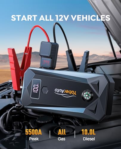 YaberAuto 5500A Car Battery Jump Starter for All Gas/10.0L Diesel Engines, 99.16Wh Portable Car Jump Starter Battery Pack, 12V Jump Box Battery Jumper Starter Portable with Safety Jumper Cables, Light