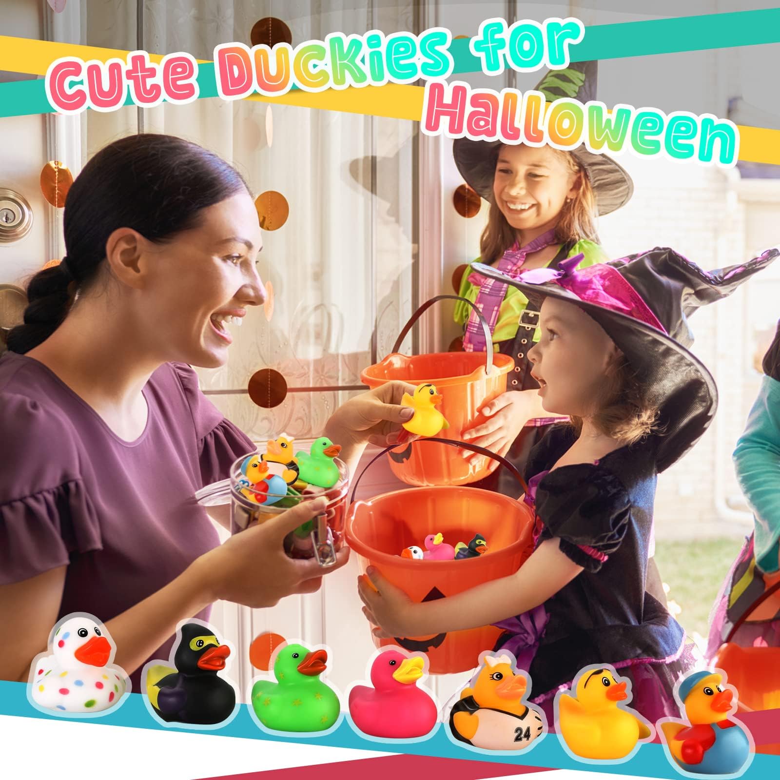 Assortment Rubber Ducks in Bulk, 50-Pack Assorted Mini Duckies Toy for Ducking Cruise Ships, 2'' Floater Duck for Kids Bath Toy, Gift for Birthday Thanksgiving Halloween Christmas Party Favors