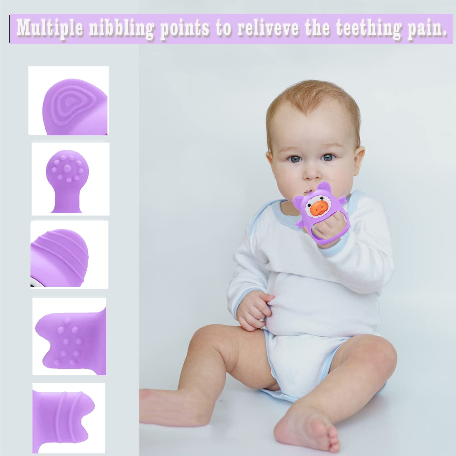 Baby Teether, Safe and Soothing Silicone Baby Teething Toys for 0-6 Months, Baby Chew Toys for Sucking Needs, BPA Free (Purple)