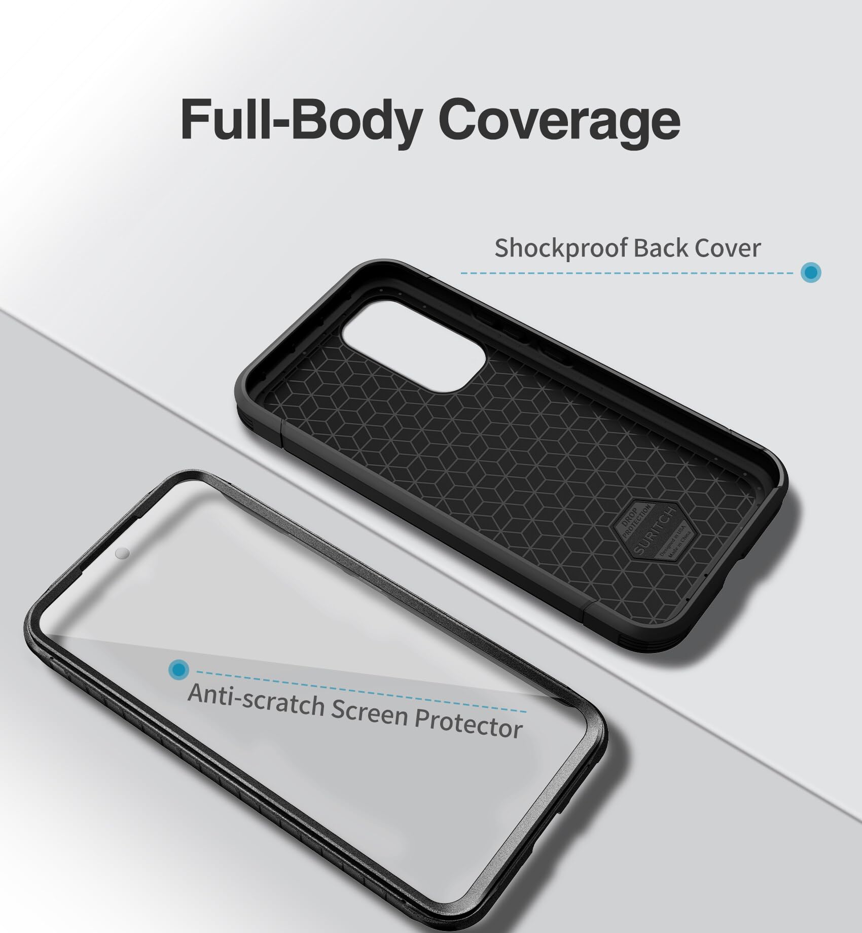 SURITCH for Samsung Galaxy A54 5G Phone Case, Full Body Shockproof Protective Military Grade Rugged Dual Layer Case with Built in Screen Protector -Black